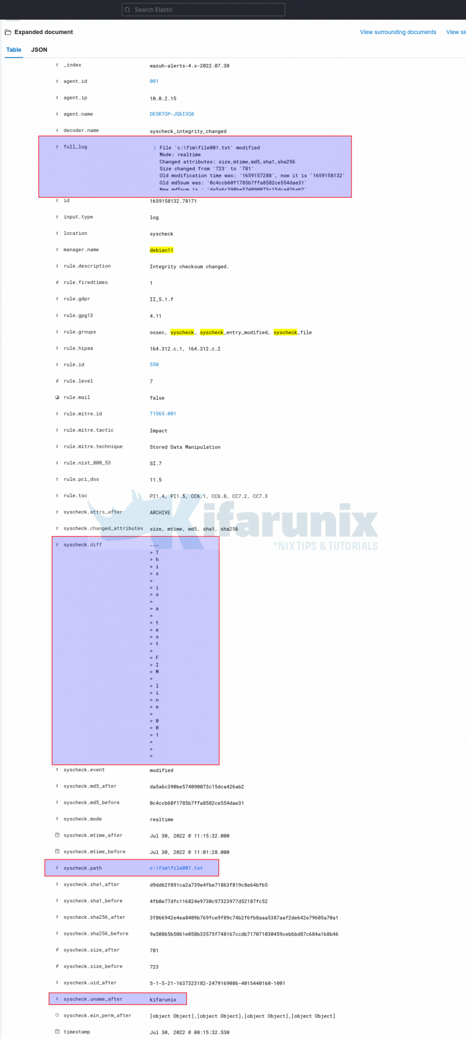 Monitor Changes to Critical Files on Windows Systems using Wazuh and ELK - kifarunix.com