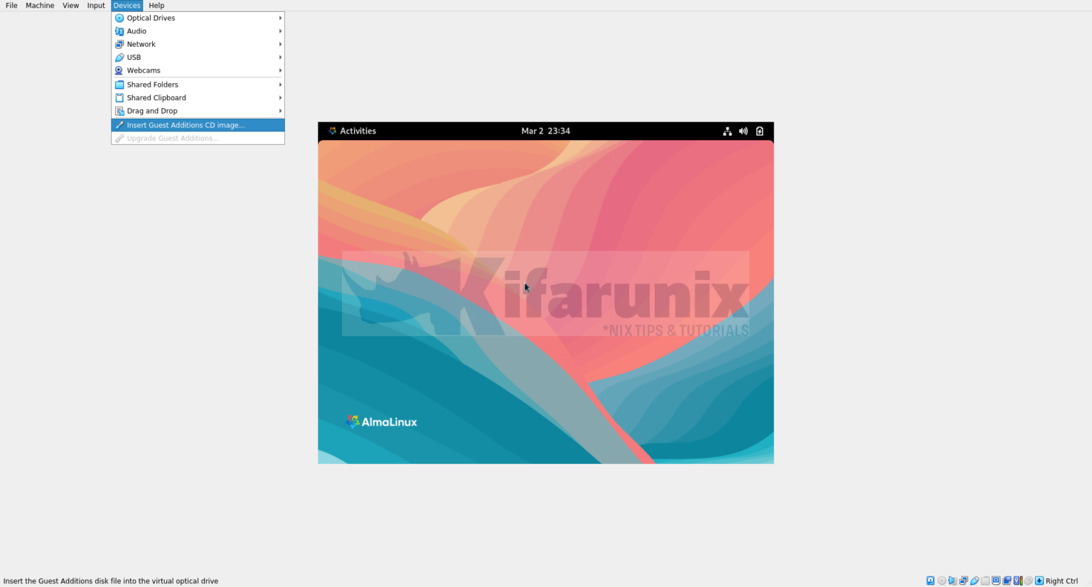 Install VirtualBox Guest Additions on AlmaLinux - kifarunix.com Install VirtualBox Guest Additions on AlmaLinux - kifarunix.com