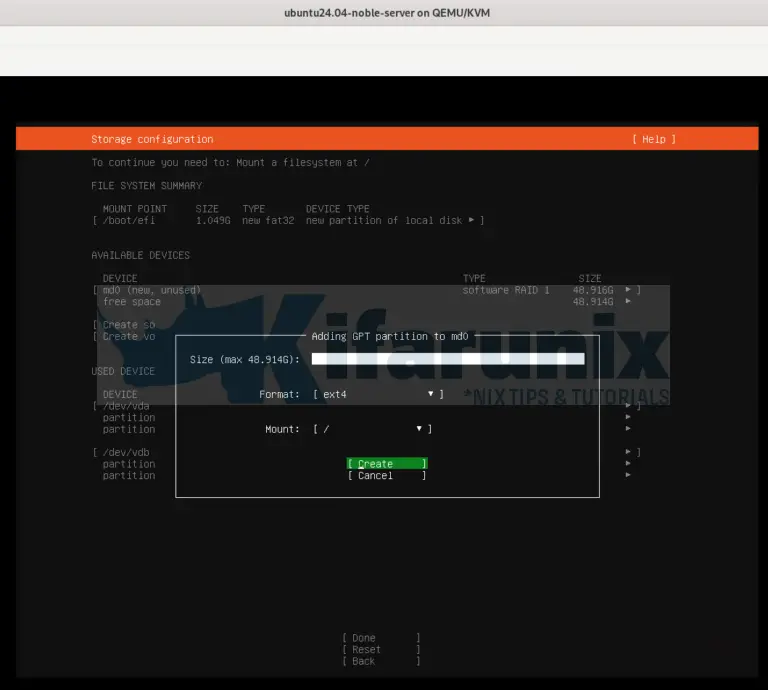 Install Ubuntu 24.04 with UEFI and Software RAID 1 - kifarunix.com