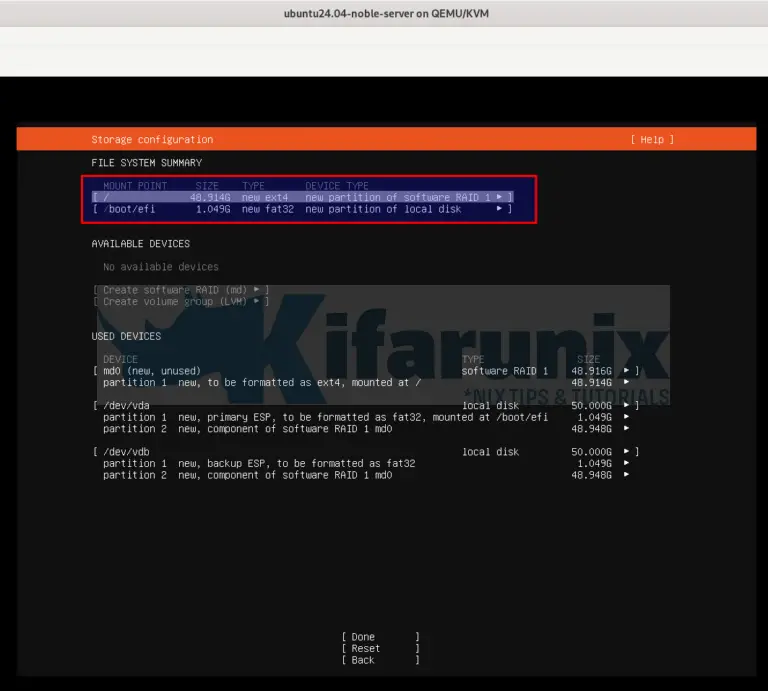 Install Ubuntu 24.04 with UEFI and Software RAID 1 - kifarunix.com
