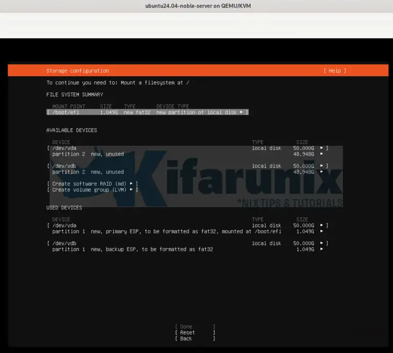 Install Ubuntu 24.04 with UEFI and Software RAID 1 - kifarunix.com